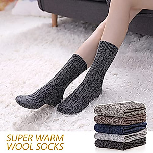 MQELONG Womens 5 Pairs Soft Thick Comfort Casual Cotton Warm Wool Crew Winter Socks (5 Pack Solid color B)
