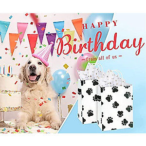 BagDream Gift Bags 25Pcs 8x4.25x10.5 Inches Shopping Bags, Paper Bags, Kraft Bags, Retail Bags, Holiday Party Bags, Paw Prints Paper Bags with Handles, Dog's Paw Print White Bags