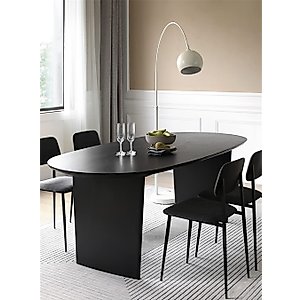 NIUYAO Modern Solid Oval Table with Double Pedestal, Natural Black Wood Top Table Simplicity Wabi-sabi Style Furniture for Dining Room Kitchen Leisure Coffee Table -47" L x 27.5" W x 29.5" H