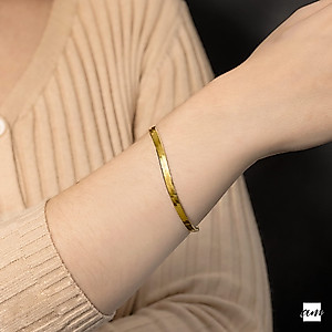 Amberta Women 925 Sterling Silver Flat Snake Bracelet: 4.5 mm Gold Plated Herringbone Bracelet 8 inch