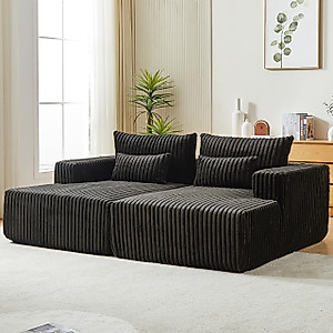 Lakifun 87" Oversized Sectional Lounge Chaise Chair, Cloud Plush Loveseat with Reclining Sofa Couch Bed, Fluffy Modern Sleeper Deep Seat for Indoor Living Room Bedroom, Black