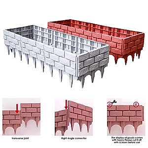 Plasitic Fence Stone Brick, Yard Brick Effect, Edging Garden Lawn Borders Bricks, Effect Flower Bed Edging Plant Border Bricks, Multifunctional Lawn Bricks Fence for Flower Tree Grass