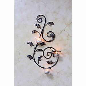 Hosley Iron Leaf Wall Sconce Set with Tealights 18" High Large Scale Wall Decor Elegant Iron Sconces for Home Decorative Metal Leaf Design Perfect for Modern