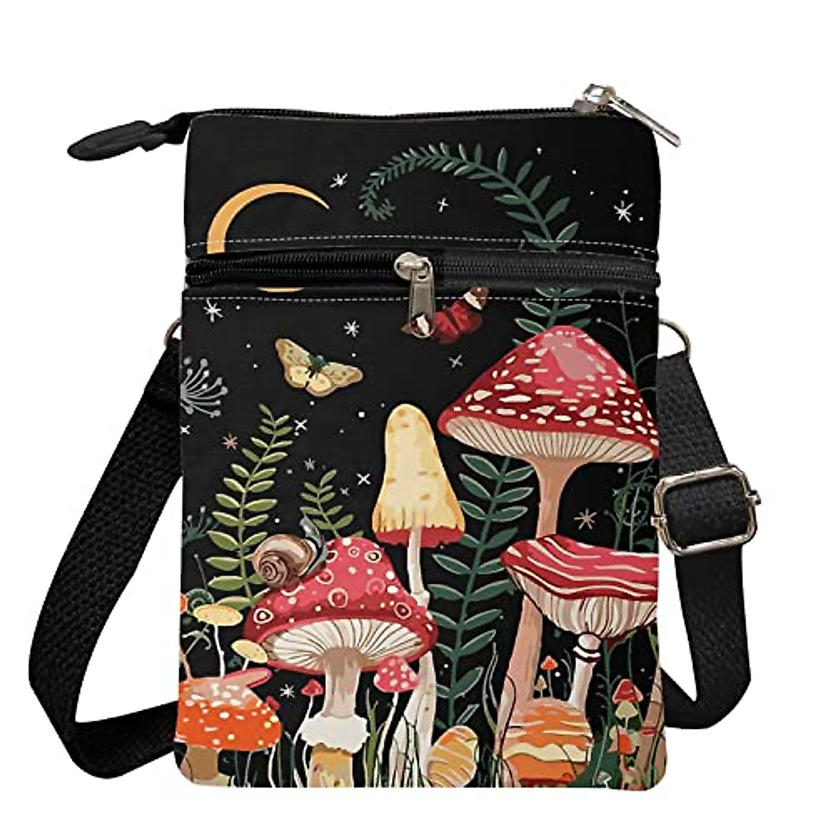 Xpyiqun Mushroom Purse Crossbody Bag for Women Shoulder Handbag Small Moon Star Butterfly Wallet Messenger Bags Cute Stuff Sack Gifts for Teen Girls Kids Storage Pouch
