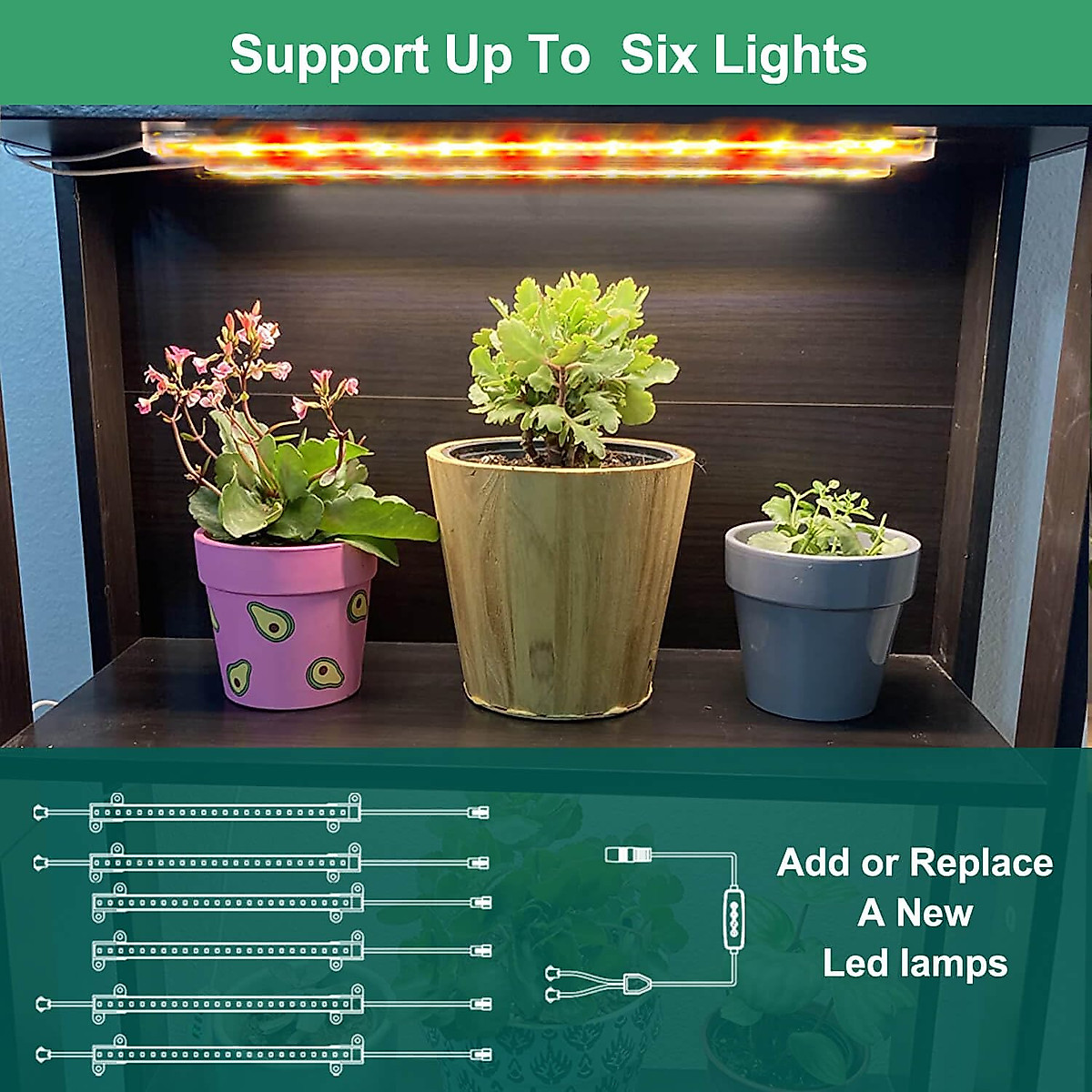 Grow Light for Indoor Plants Abonnyc 96 LEDS Plant Grow Light Strips 10 Inch Warm White Light & Red Light Full Spectrum with Auto On/Off Timer Sunlike Small Grow Lamp for Hydroponics Succulent, 4 Bars
