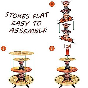 Basketball Party Decorations Cupcake Stand with 24pcs Basketball Cupcake Toppers for Kids Boys Basketball Sports Game Themed Birthday Party Supplies Basketball 3 Tier Cupcake Tower