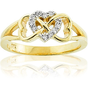 10K Yellow Gold 1/15 Cttw Diamond Accented Triple Heart Infinity Celtic Knot Band Engagement Ring (J-K Color, I1-I2 Clarity) - Size 5
