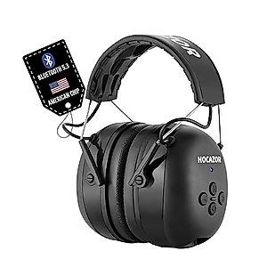 Hocazor HZ07 Upgrade Bluetooth 5.3 Hearing Protection - NRR 25dB Noise Cancelling Earmuffs 40 Hours+ Playing Time with 1500mAh Rechargeable Battery for Mowing, Workshops, Black