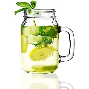 Circleware Yorkshire Glass Handles, Set of 4, 17.5 ounce, 4 Count (Pack of 1), Clear Mason Jar Mugs