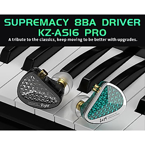 Linsoul KZ AS16 Pro 16BA Balanced Armature Drivers Earphones HiFi Bass in Ear Monitor Earphones with Detachable 0.75mm 2 pin Cable (Black, Without Mic)