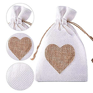 Burlap Bags, 20 Packs 4"x6" Drawstring Heart Burlap Gift Bag Candy Pouches Linen Pockets for Valentine's Day Wedding Easter Christmas Halloween Thanksgivings New Year (4"x6")