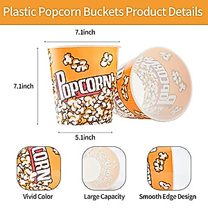 RAYMEA Plastic Popcorn Containers Retro Style Reusable Popcorn Buckets for Movie Night 7.1”x7.1”x5.1” (5 Pack)