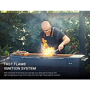 Everdure HUB 54-In. Charcoal Grill with Patented Built-in Rotisserie System & Quick Electric Ignition, Outdoor BBQ Grill, Electric Starter, Adjustable Height, Easy Clean-Up