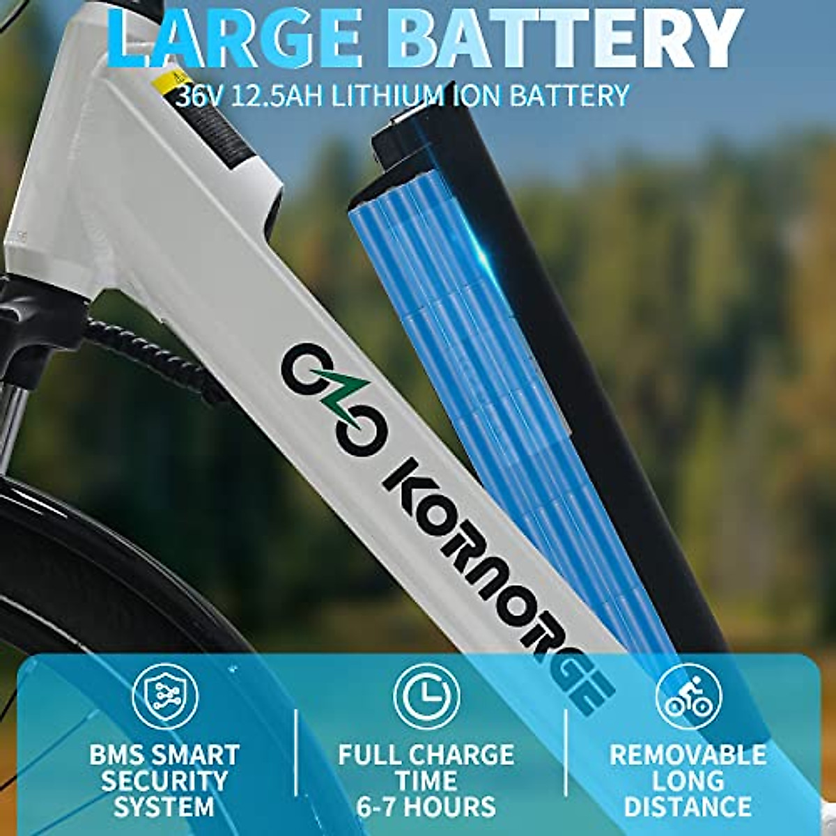 KORNORGE Electric Bike KC7, 26” Electric Bike for Adults with LCD Display, 350W Motor Ebike Up to 19.98 MPH, 36V 12.5Ah Battery, Dual Shock Absorber Electric Bicycle, White