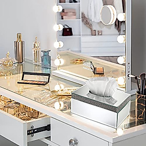 Sumnacon Crystal Tissue Box Cover - Decorative Glass Tissue Box Holder, Sparkling Facial Tissue Holder for Bathroom Living Room Dresser Night Stand Desk Table Office Home Decor (9.9 x 5.6 Inch/Rectangular, Silver)