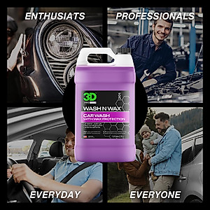 3D Wash N Wax Car Wash Soap - pH Balanced, Easy Rinse, Scratch Free Soap with Wax Protection - 1 Gallon