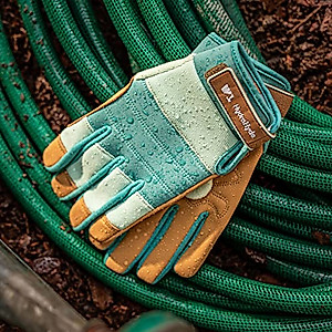 Wells Lamont Women's HydraHyde Water-Resistant Leather Palm Hybrid Work Gardening Gloves, Small (3250S), Blue