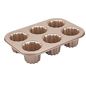 Kofebe Non-Stick Canele Mold Cake Pan, 6-Cavity Canele Baking Pan Muffin Bakeware Cupcake Pan for Oven Muffin Cake Mould