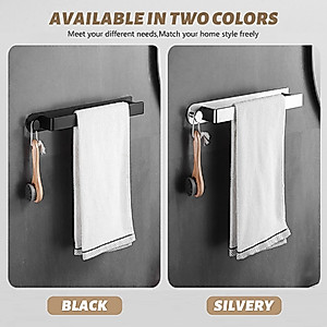 Towel Bar,15.75in Towel Holder Wall Mounted Stainless Steel Towel Rack Thicken 2.5in No-Drill Towel Rack with 1 Hook for Bathroom Matte Black (Black)