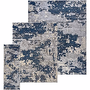 Gertmenian Area Rug 3 Piece Sets Non-Shedding Soft Modern Contemporary Carpet pc Living Room Dining Entryway Bedroom Runner Rugs Gift Set, 2x6 5x7 8x10 Large, Navy Blue Abstract, 81739