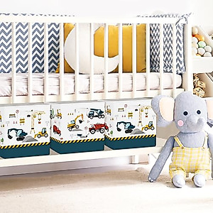 Clastyle 3 Pcs Construction Car Excavator Kid Storage Bin Large Bulldozer Boy Toy Basket for Clothes Book Gift Storage Box with Handle for Office Home Bedroom Nursery