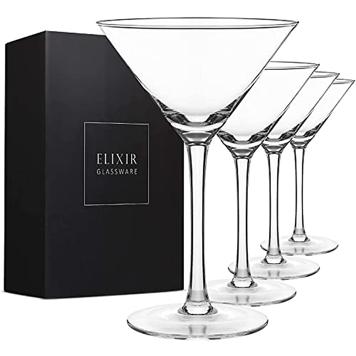 ELIXIR GLASSWARE Martini Glasses Set of 4 - Hand Blown Crystal Martini Glasses with Stem - Elegant Cocktail Glasses for Bar, Martini, Cosmopolitan, Manhattan, Gimlet, Pisco Sour 9oz, Clear…