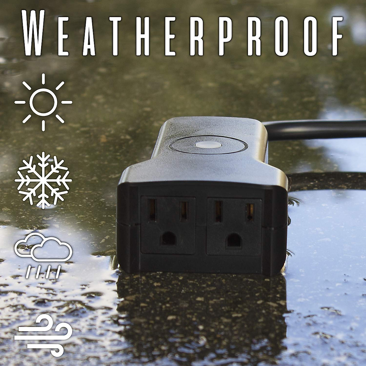 Outdoor Smart Plug 2 Sockets WiFi Compatible with Alexa & Google Home Devices ~ Wireless Remote Control Timer & On/Off with App (WiFi 2 Outlet)