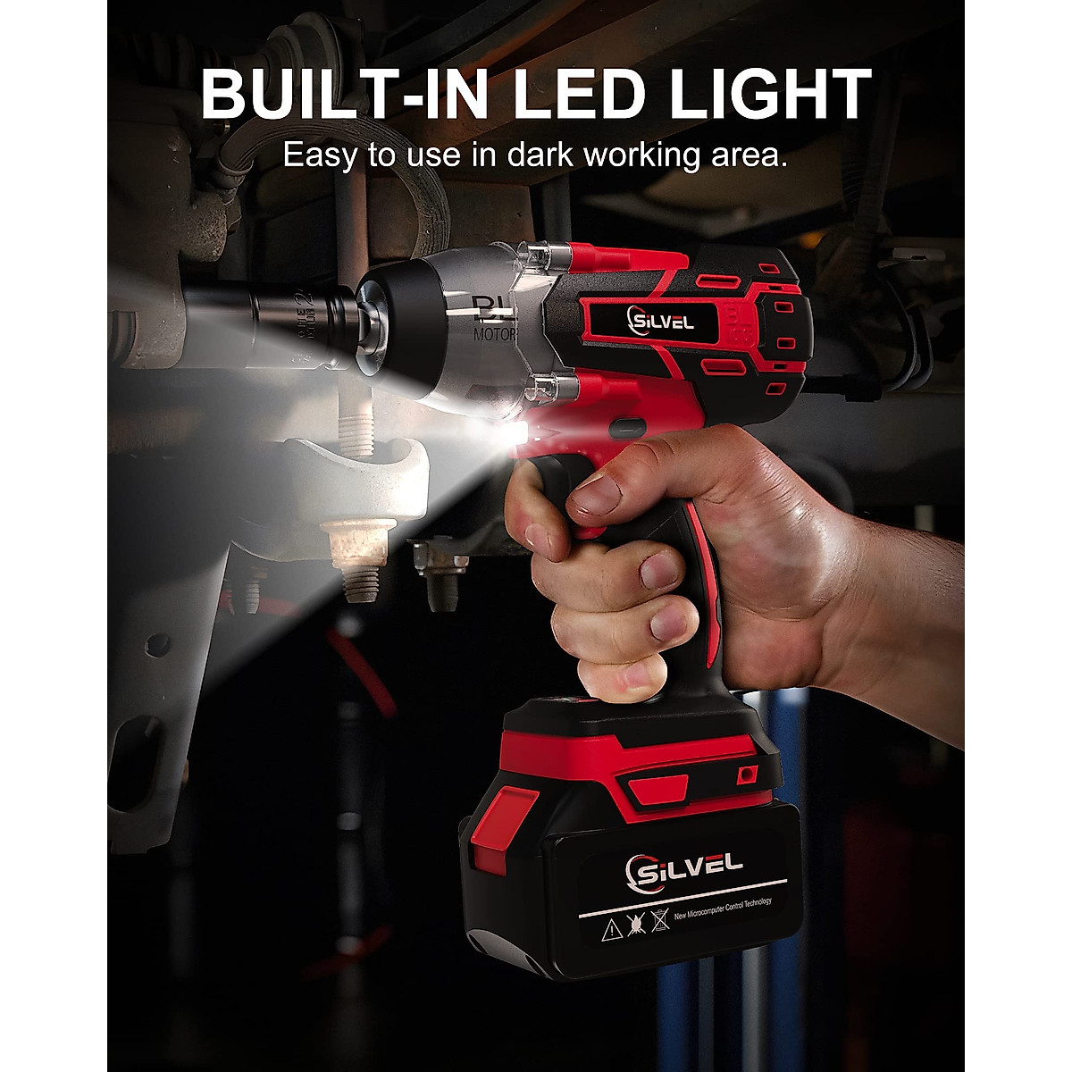 SILVEL 21V Cordless Impact Wrench 1/2 inch, 517 Ft-lbs (700N.m) Max Torque, Brushless Impact Driver with 1.5Ah Li-ion Battery, 6 Sockets, Power Impact Gun