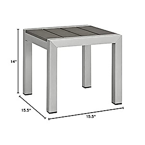 Modway Shore Aluminum Outdoor Patio Side Table in Silver Gray