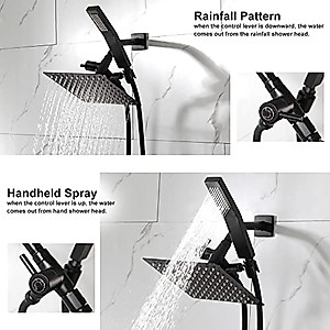 POP SANITARYWARE All Metal Matte Black Shower Faucet Set, Bathroom Rainfall 8 Inch Shower Head System with Handheld Wand, Single Handle Shower Trim Kit with Valve
