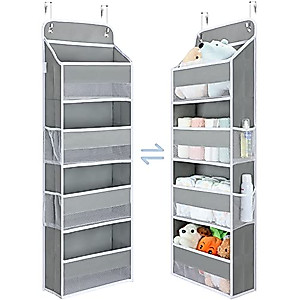 1 Pack Over the Door Organizer, Yecaye 35.2lbs Load Closet Door Organizer Hanging, Swing-proof Diaper Organizer Storage with 4 Big Pockets 4 Side Mesh Pockets for Nursery Newborn Baby Essentials Stuff
