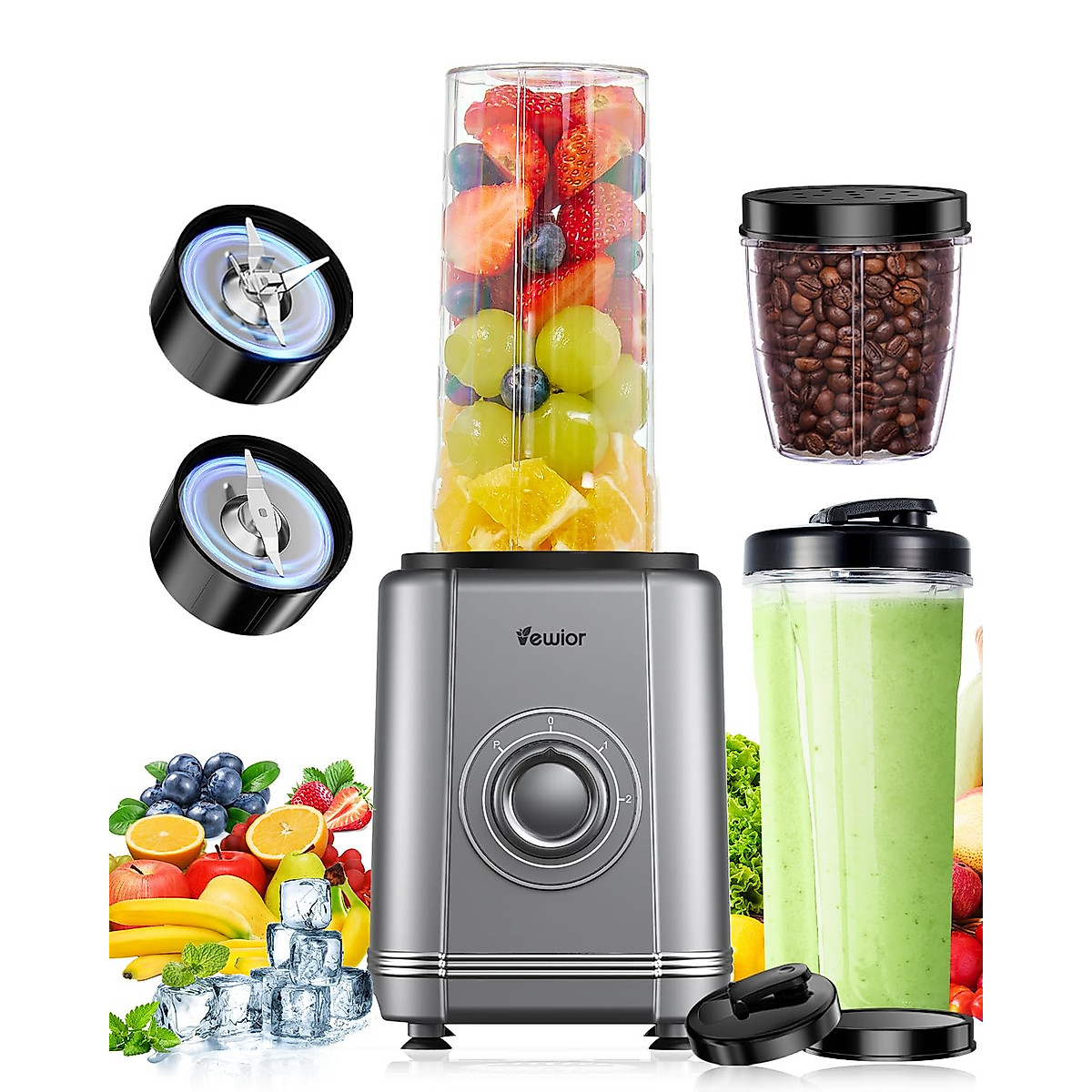 VEWIOR 1200W Blender for Shakes and Smoothies, Personal Blender with 6-Edge Blade, 22oz*2 BPA Free To-Go Cups, 3 Modes Control, Suitable for Kitchen, Ideal for Frozen Drinks, Sauces