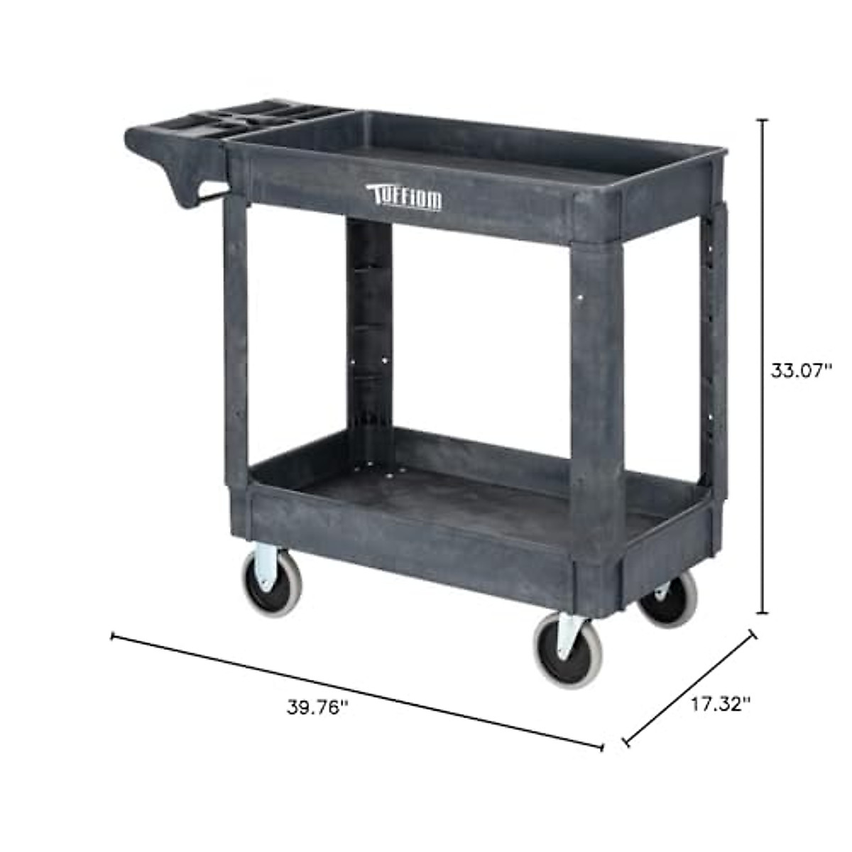 TUFFIOM Plastic Service Utility Cart with Wheels,550lbs Capacity,Heavy Duty Tub Storage Cart W/Deep Shelves, Multipurpose Rolling 2-Tier Mobile Storage Organizer, for Warehouse Garage Industrial Cart