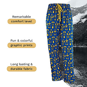 Mooselander - Wide Leg Men's Lounge Pants, Comfy Men's PJ Pants, Lightweight Jersey Fabric Pajama Pants with Fun Graphic Prints, Elastic Waistband, and Side Pockets (Gamer Print, Blue, X-Large)