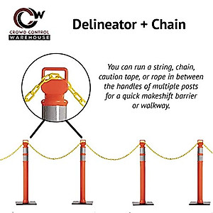 Crowd Control Warehouse Orange 45" Delineator Post, 3" Reflective Collars, 10lb Rubber Base