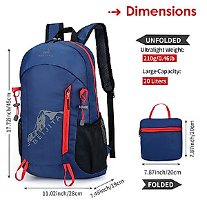 BEIJITA 20L Lightweight Foldable Backpack Small Hiking Backpack Women Men Camping Outdoor Packable Daypack Travel Backpack, Waterproof Day Packs Backpacks Hiking(Dark Blue)