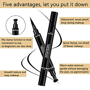 BONNIESTORE Winged Eyeliner Stamp 2 Pack,Dual-ended Eyeliner Stamp for Perfect Wing Cat Eyes,Long Lasting Liquid Eyeliner Pen Waterproof Smudge Proof Smudge Proof for All Eye Shapes
