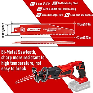 Souyou 25 Pack 6 Inch 6/12 Tpi Reciprocating Saw Blade Bi-Metal Steel Demon with Perma-Shield Coating for Cutting Wood Metals