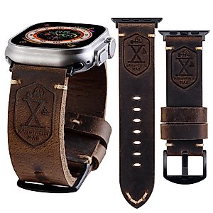 WONJOY Compatible with Apple Watch Band Ultra 2/1 49mm 45mm 44mm 42mm 41mm 40mm 38mm iWatch Series 9/8/7/SE/6/5/4/3/2/1, Retro Leather Handmade Strap for Men Women