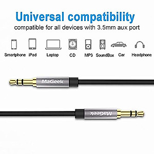 MaGeek 3.5mm Audio Aux Cord, Male to Male Auxiliary Audio Cable Compatible with Beats Headphones, iPhone, iPod, iPad, Car Audio, or Any Audio Device with 3.5mm Aux Port (Black) (1-Pack_10ft)