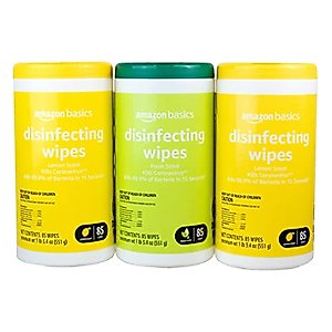 Amazon Basics Disinfecting Wipes, Lemon Scent & Fresh Scent, Sanitizes/Cleans/Disinfects/Deodorizes, 85 Count: Pack of 3 (Previously Solimo)