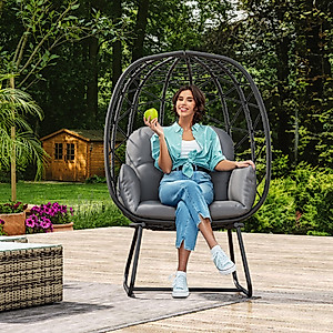 YITAHOME Egg Chair with Stand Outdoor Indoor Egg Lounge Chair Cushion Wicker Chair Rattan Chair Included for Patio, Garden, Backyard, Porch, Gray
