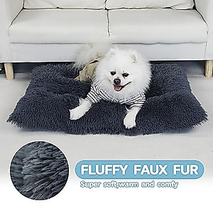 Nepfaivy Extra Large Dog Bed - Faux Fur Plush, 42 x 28in, Non-Slip, Washable, Anti-Anxiety, Supportive