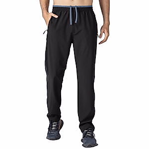 Rdruko Men's Sweat Pants Lightweight Workout Gym Jogging Track Athletic Pants Zipper Pockets Black Gray X-Large