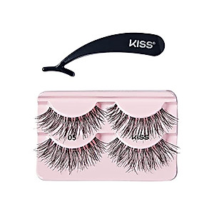 KISS Ever EZ Lashes Double Pack No. 05, Reusable Natural Eyelash Starter Kit, Includes Easy-Angle Applicator and 2 Pairs Human Hair False Eyelashes