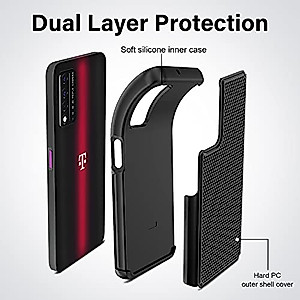 NTZW T-Mobile Revvl V+ 5G Case: Heavy Duty Shockproof Protective Phone Case [2 Tempered Glass Screen Protector] Anti-Slip Textured Hard Cover + Soft Silicone Rubber Bumper, Military Armor Case - Black
