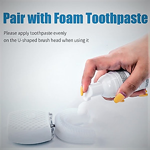 Ultrasonic Automatic Toothbrush u Shaped Toothbrush Whole Mouth Toothbrush Toothbrush for Adults 360°Electric Toothbrush 30'' Automatic Timer Washable Travel Home Dual-use (White)