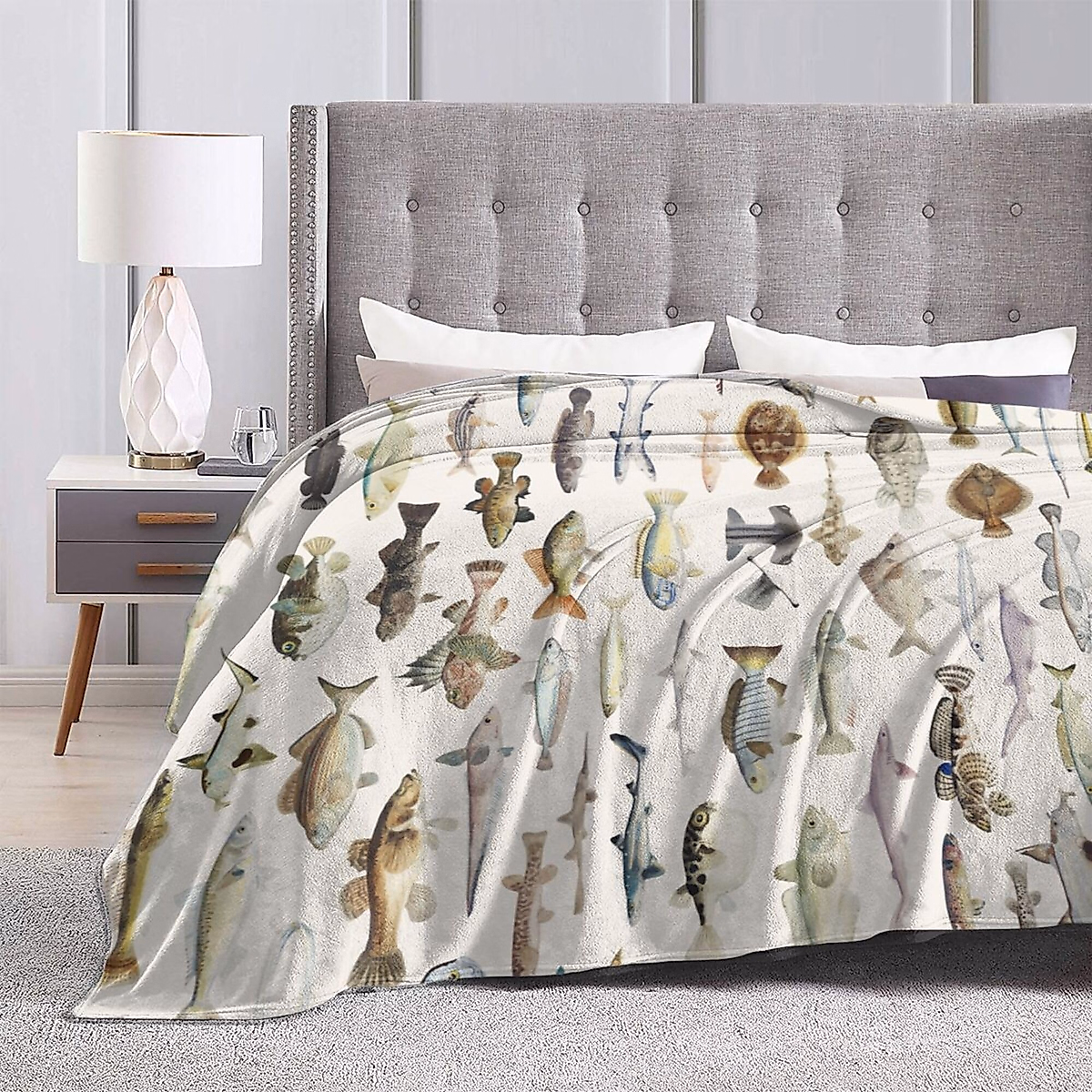 Fishing Blanket Gifts for Boys Kids - Super Soft Flannel Fleece Ocean Fish Theme Blanket Christmas Birthday Graduation Gifts for Loves Fishing Dad Father's Day Travel Sofa Bed 40"x50"