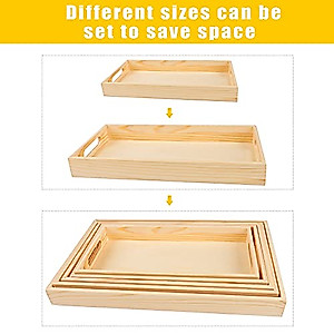 Aodaer 5 Packs Wooden Nested Serving Trays Kitchen Nesting Trays Wooden Trays Rectangular Shape Wood Trays for Kitchen, Breakfast, Party