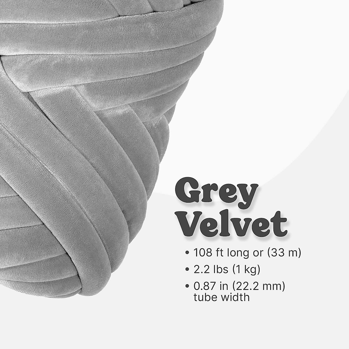TUCO DEALS Ultra Soft 2.2 LBS (1kg) Chunky Yarn for Hand Knitting, Lush Velvet Fabric Tube Yarn to Make Handbags, Pillows, Blankets, Crafts (Grey)